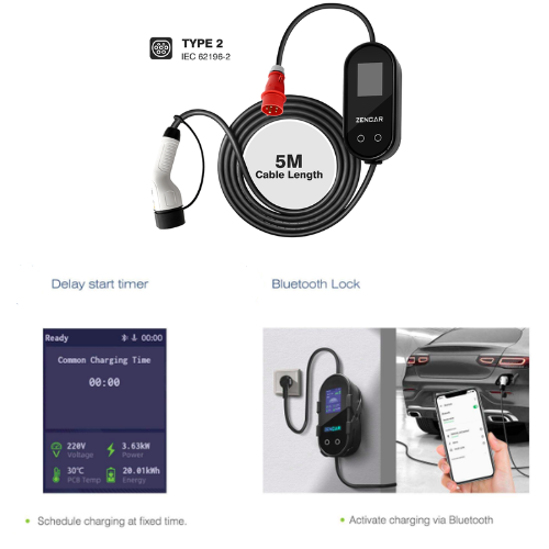 ZENCAR Fast Portable EV charger 11kW Type2, 3 phase