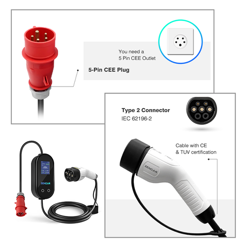 ZENCAR Fast Portable EV charger 11kW Type2, 3 phase